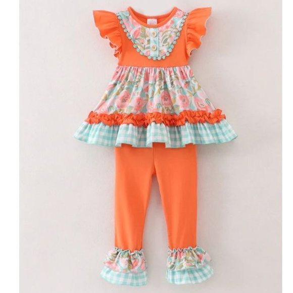 Matching Sets | Boutique Floral Ruffle Tunic Shorts Girls Outfit Set ...